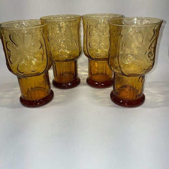Libbey | Dining | 4 Pc Set Midcentury Retro Tall Tumblers Libbey Daisy ...